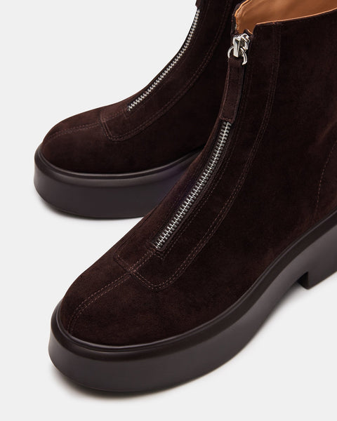 JONES Chocolate Brown Suede Zipper Lug Ankle Boot | Women's Booties ...