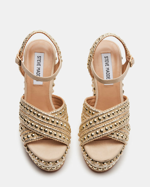 JUNIPER Gold Multi Studded Platform Wedge | Women's Sandals – Steve Madden