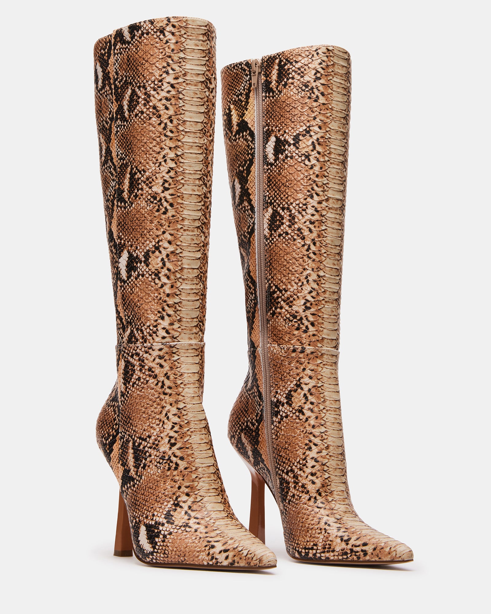 KATHLEEN Natural Snake Point Toe Knee High Boot | Women's Shoes – Steve ...