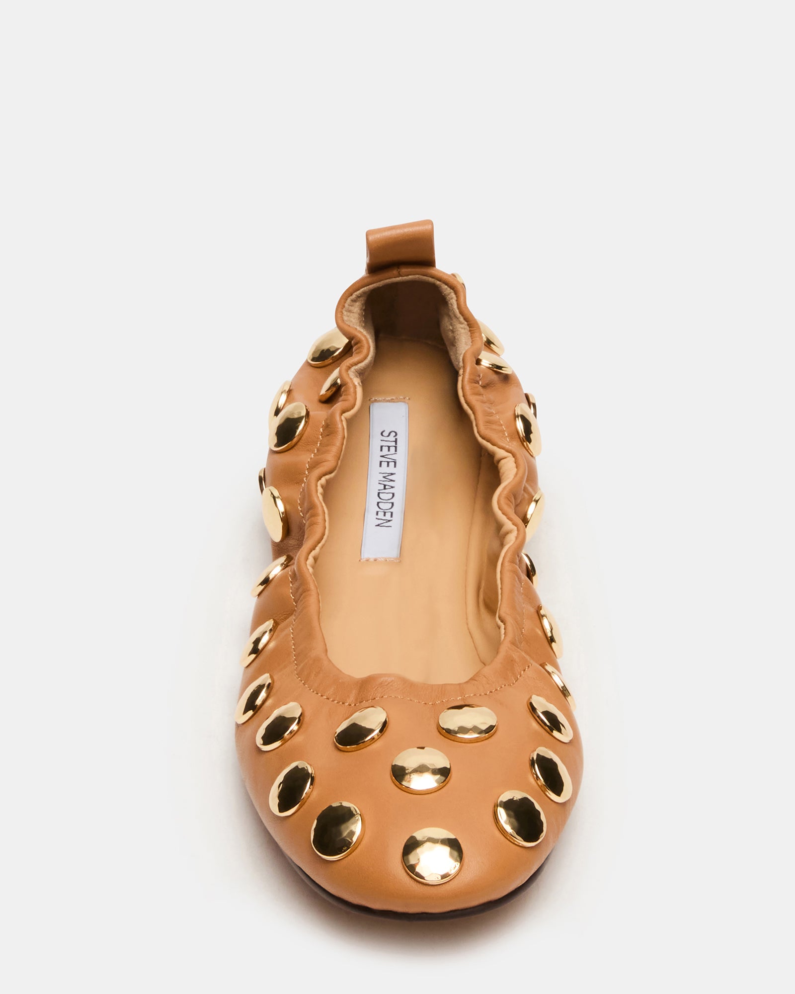 LANTA Tan Leather Studded Gold-Detail Round-Toe Women's Flat – Steve Madden