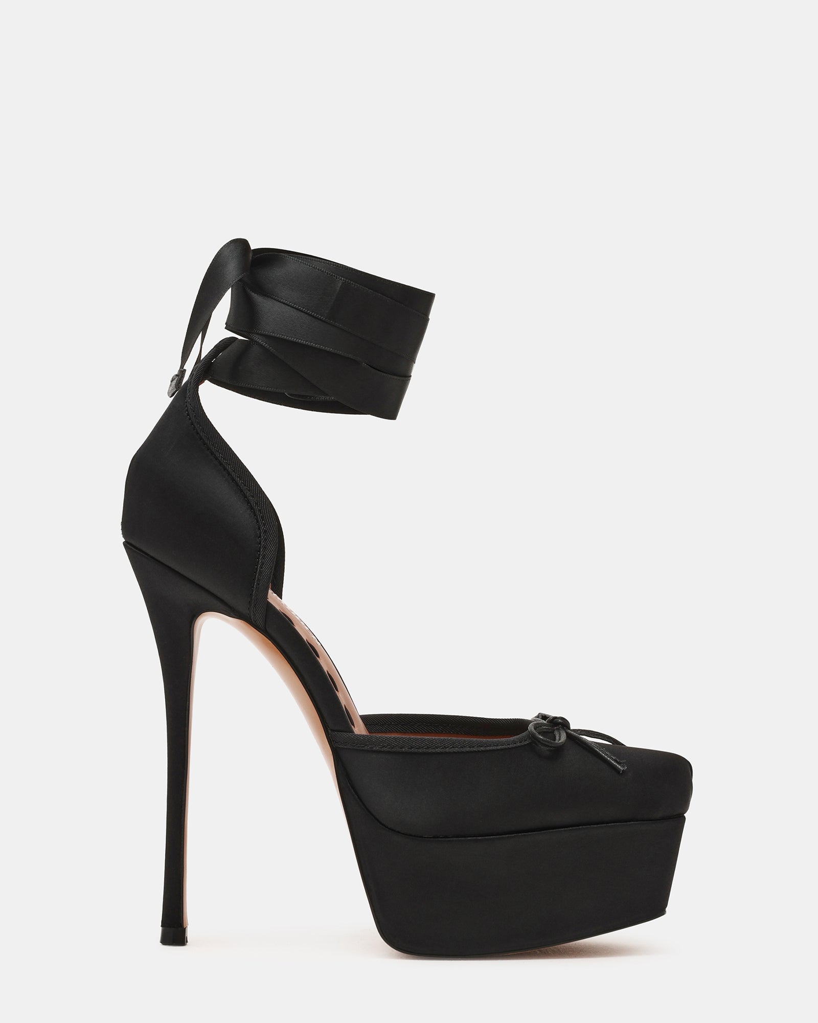 LISTEN Black Satin Stiletto Pump Lace-Up Women's Heel – Steve Madden