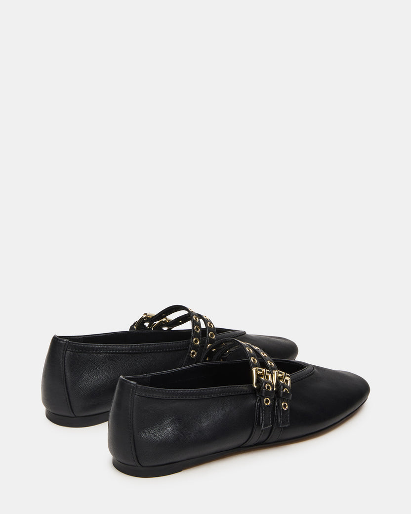 LYDIA Black Leather Square-Toe Mary Jane Ballet Women's Flat – Steve Madden