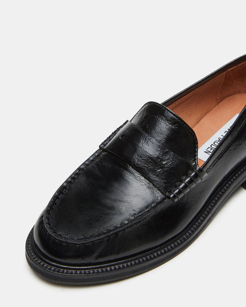 MADISON Black Leather Penny Loafer | Women's Loafers – Steve Madden