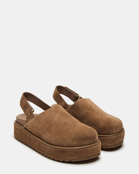 MELLOW Cognac Suede Slingback Platform Clog | Women's Flats – Steve Madden
