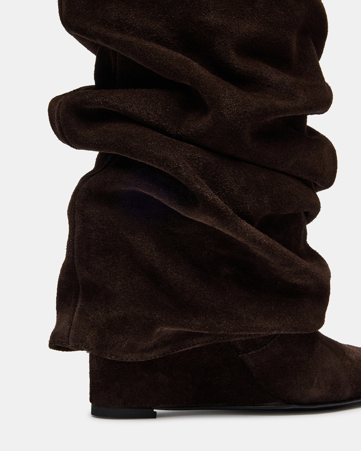MONTANA Brown Suede Knee-High Square-Toe Wedge Fold-Over Women's Boot ...