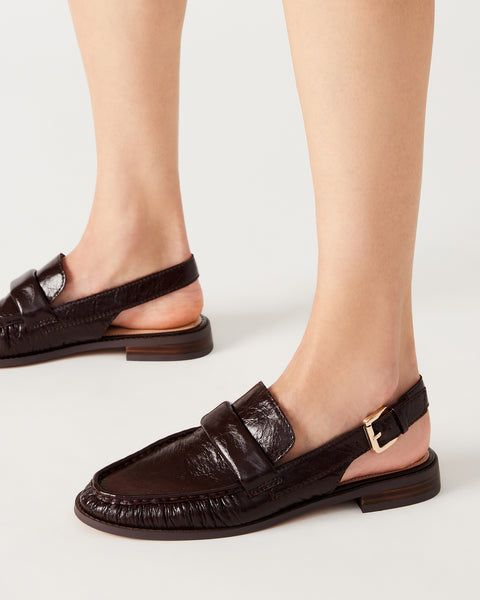 REEVES Brown Leather Slingback Tailored Loafer | Women's Loafers ...