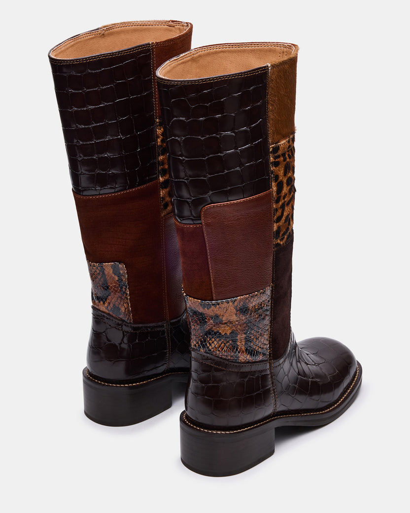 RIGGS Brown Multi Patches Square-Toe Women's Boot – Steve Madden