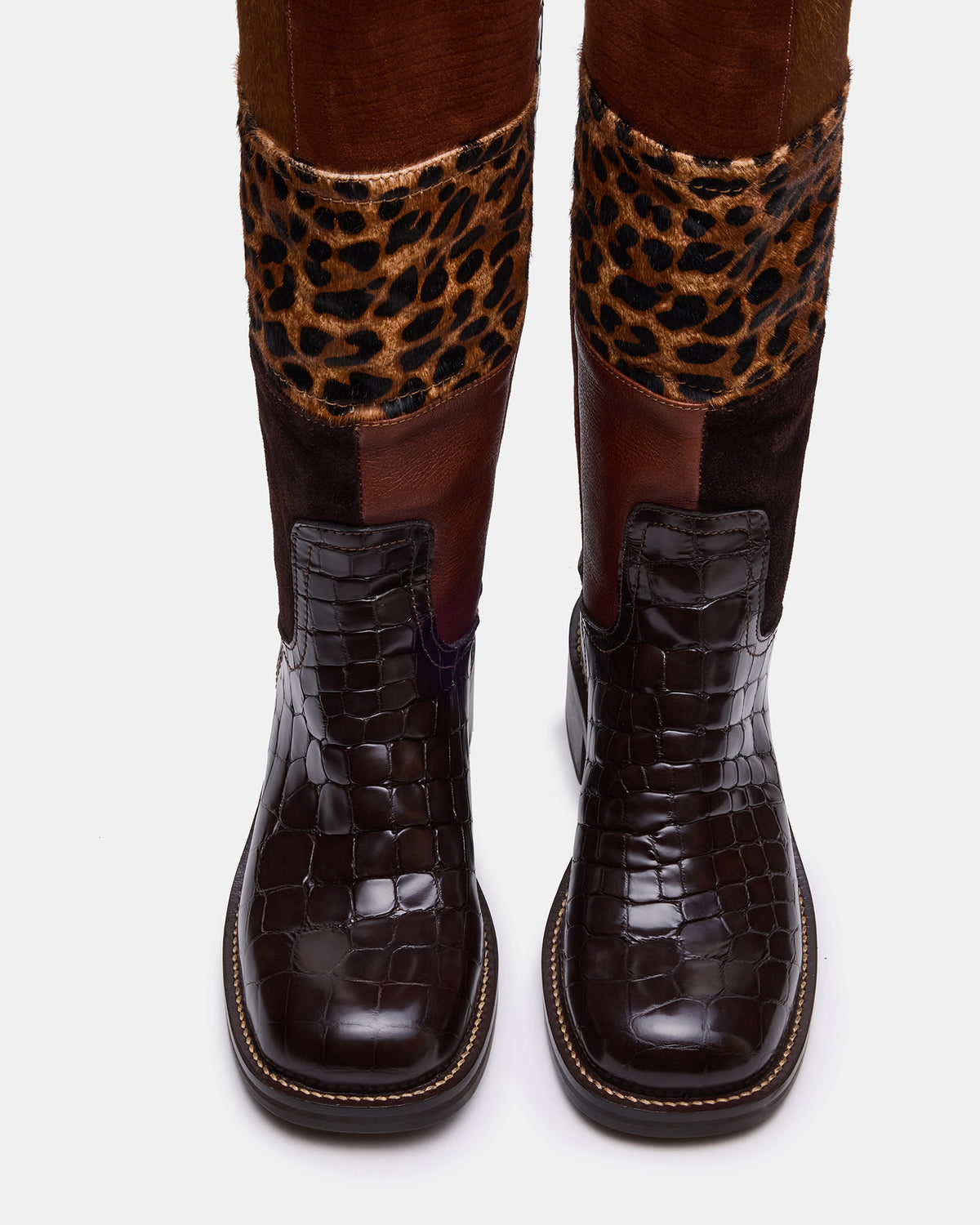 RIGGS Brown Multi Patches Square-Toe Women's Boot – Steve Madden