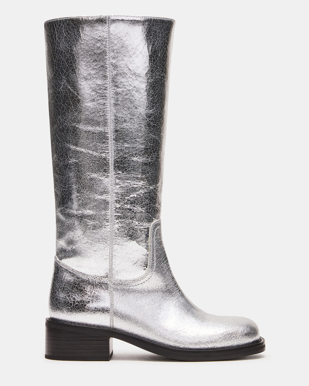 RIGGS Silver Leather Square-Toe Women's Boot – Steve Madden