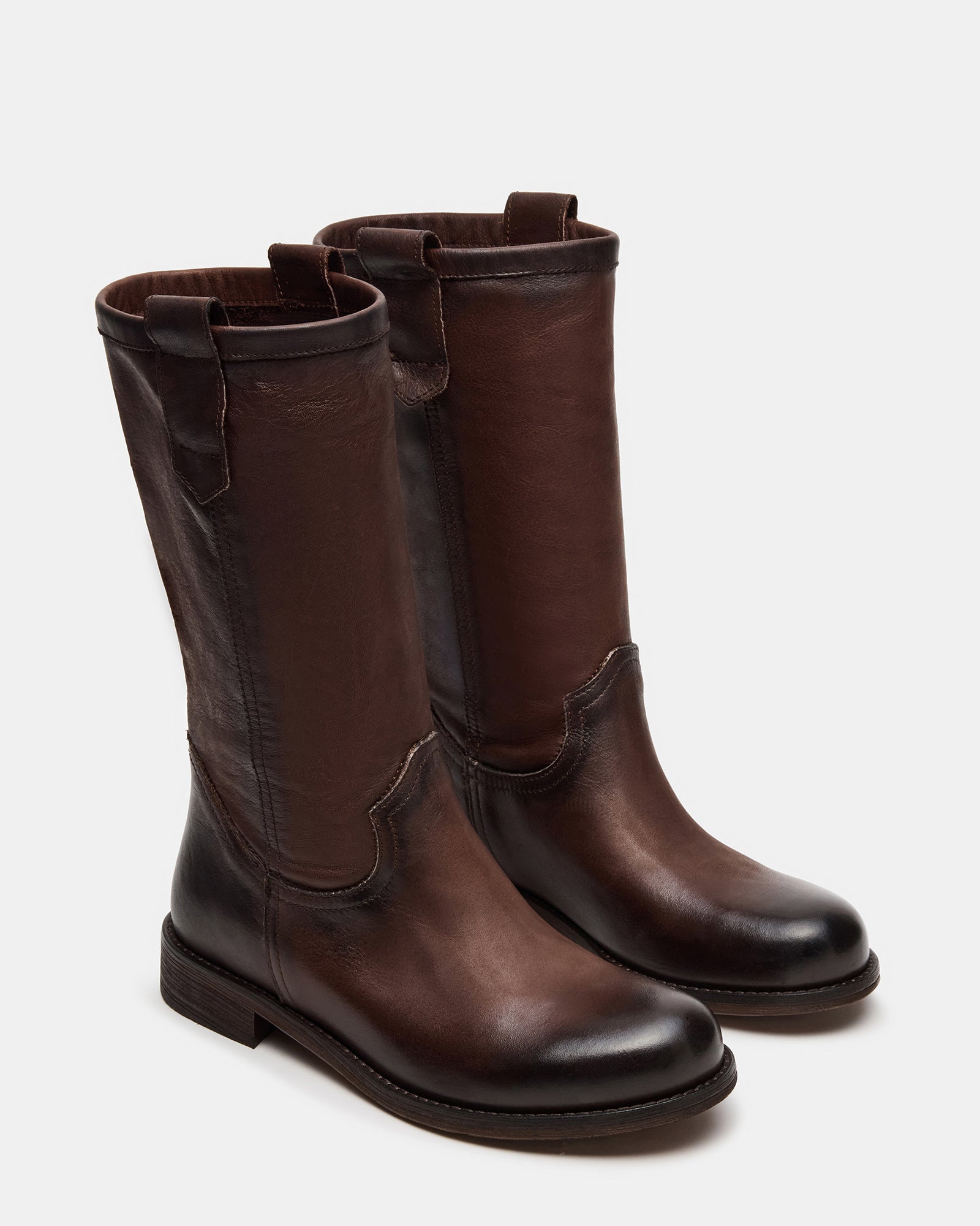 RUBEN Brown Leather Rounded Toe Women's Boot – Steve Madden