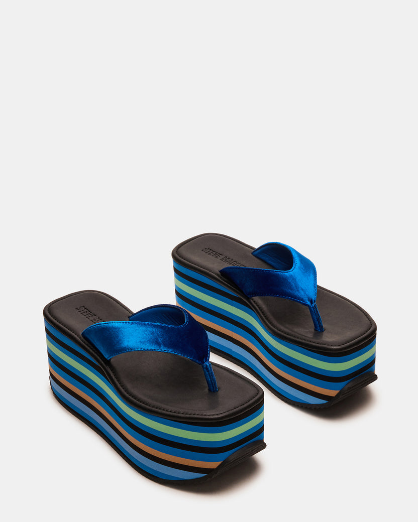 SEVILLA Blue Multi Thong Platform Chunky Flatform Square-Toe Women's ...