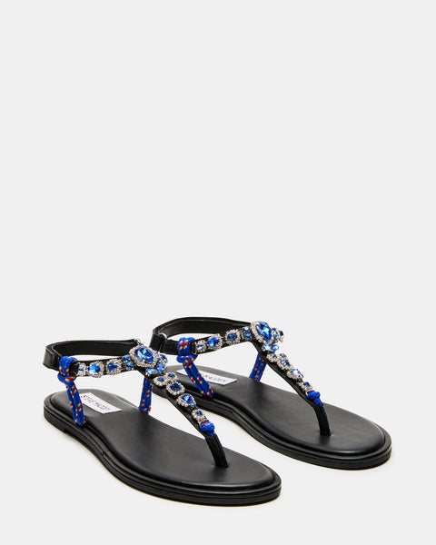 SOLITA Blue Multi Rhinestone Ornament Thong Sandal | Women's Sandals ...