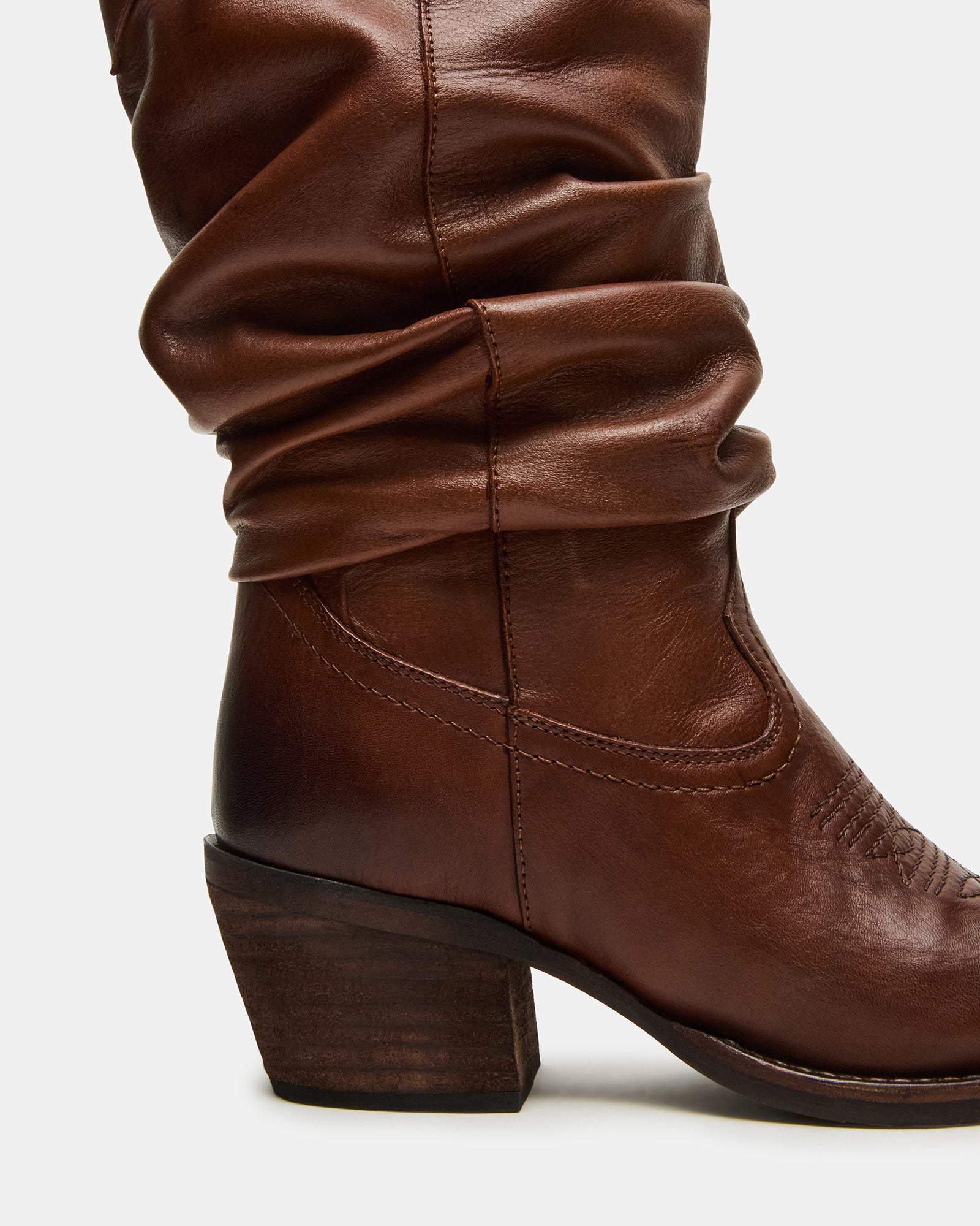STAGE Cognac Leather Pointed-Toe Scrunched Western Women's Boot – Steve ...