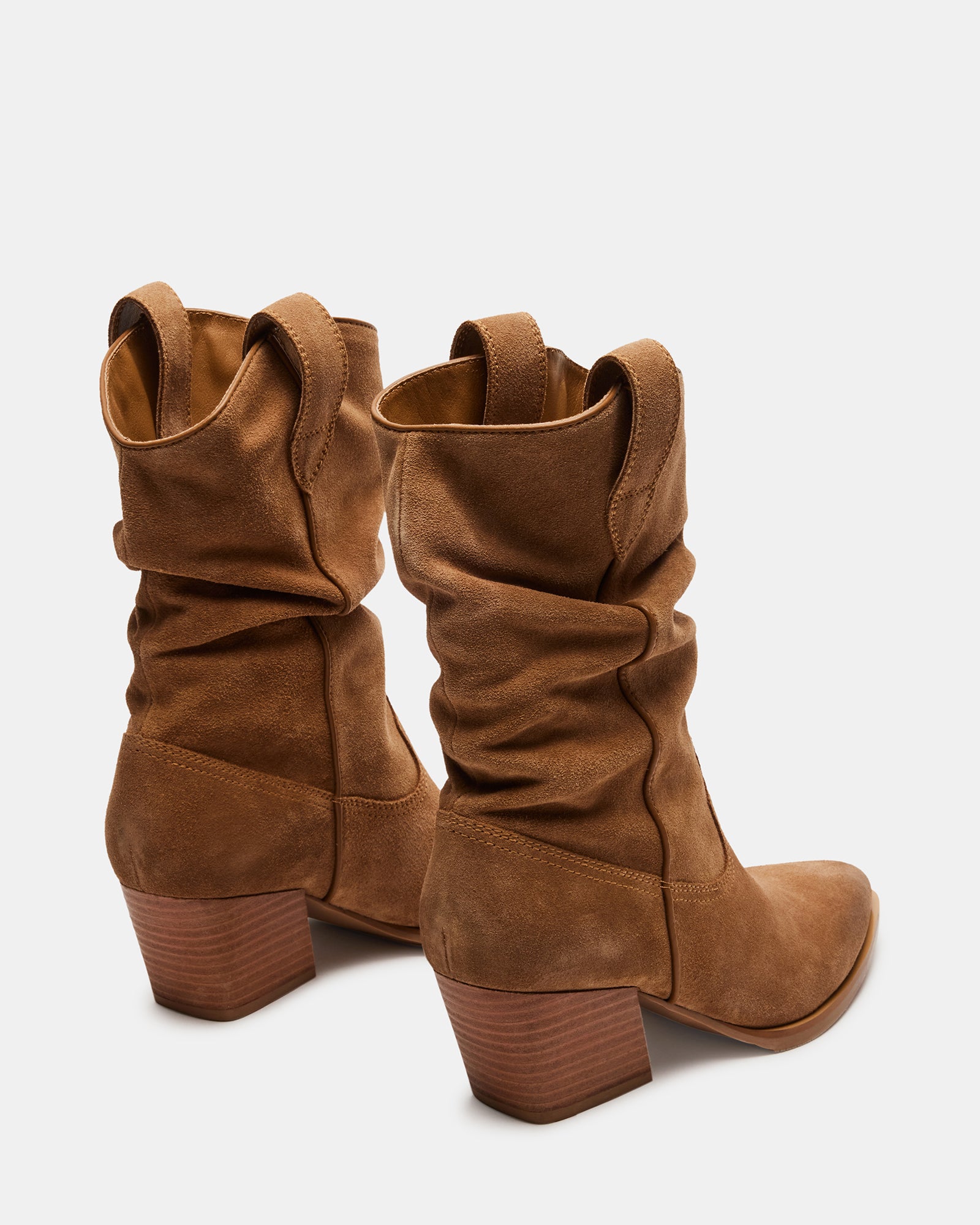 TRAIL Tan Suede Scrunched Cowboy Boot | Women's Booties – Steve Madden