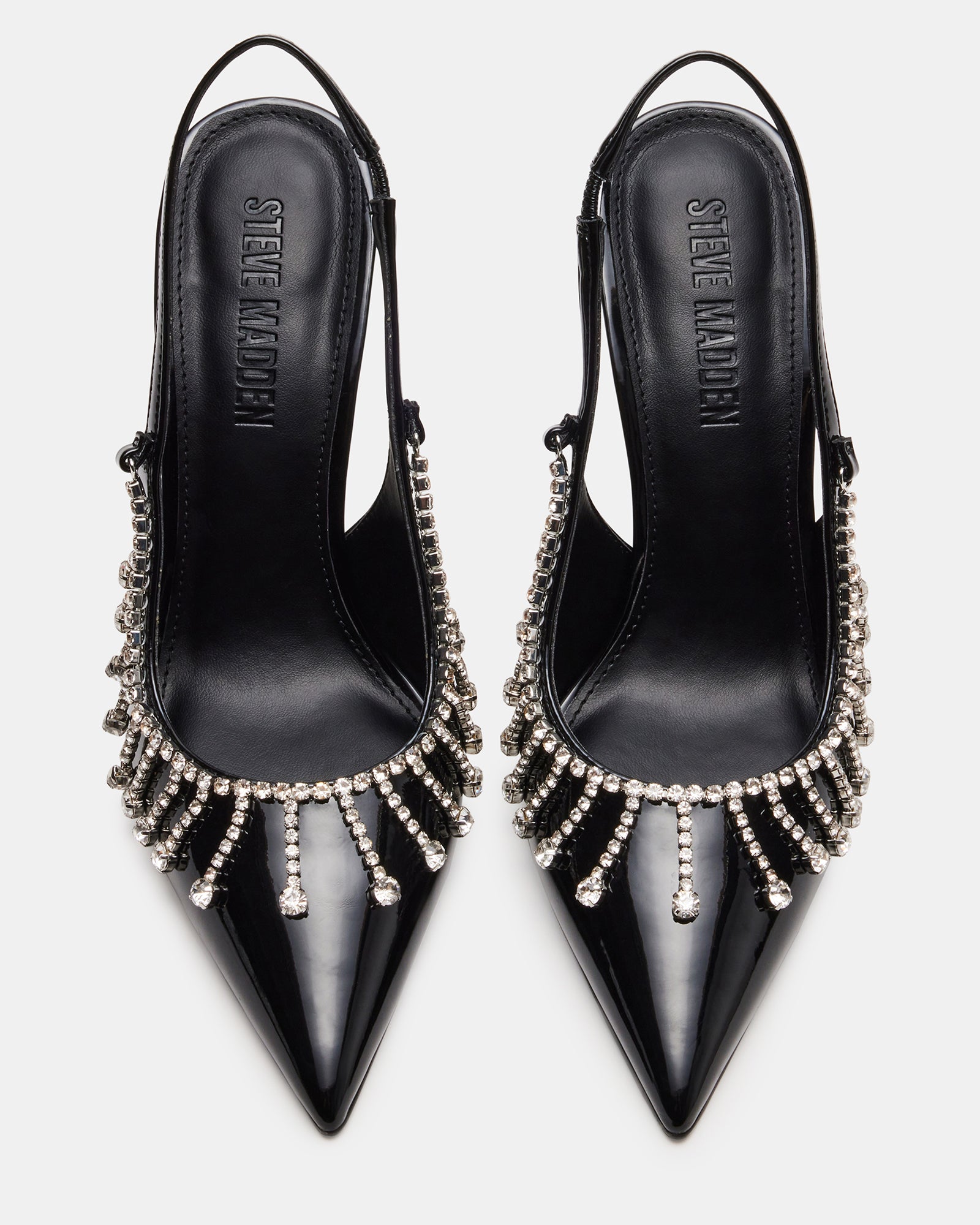 THRILL Black Patent Pointed Toe Rhinestone Heel | Women's Heels – Steve ...