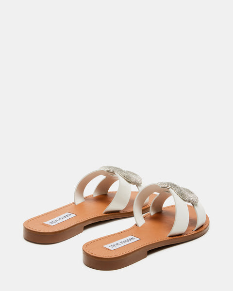 TIFF White Leather Rhinestone Slide | Women's Sandals – Steve Madden