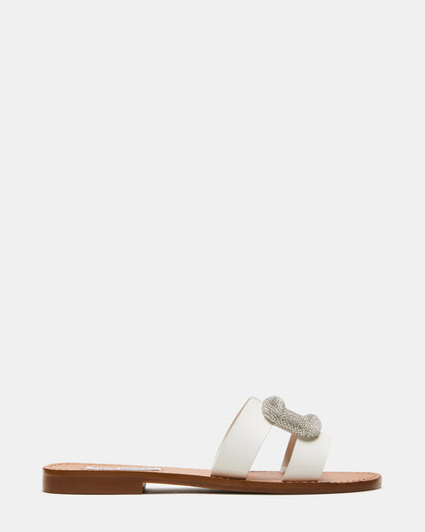 TIFF White Leather Rhinestone Slide | Women's Sandals – Steve Madden