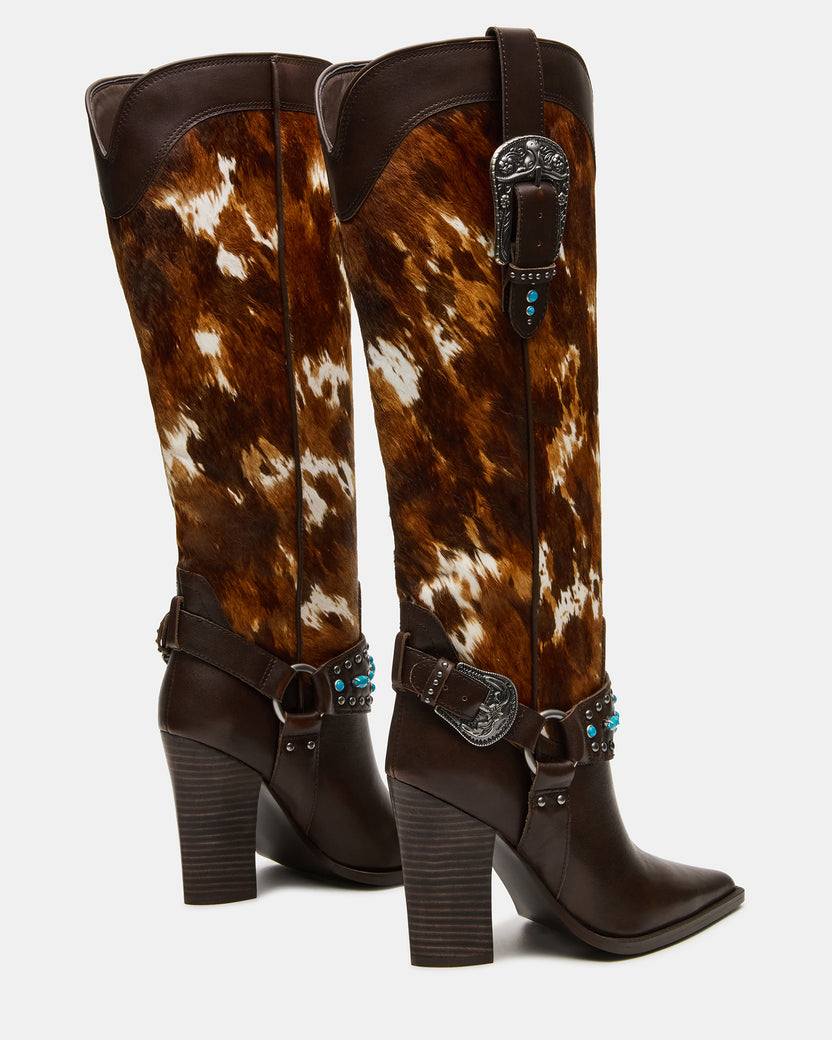 KOLT-H Brown Multi Pointed-Toe Knee-High Western Block Heel Women's Boot – Steve Madden
