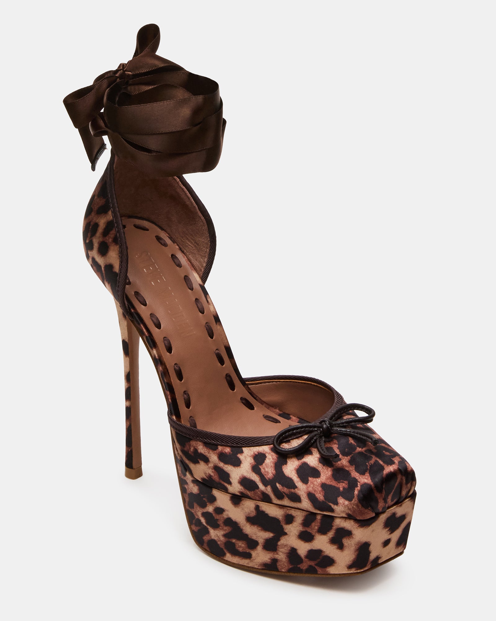 LISTEN Leopard Satin Stiletto Pump Lace-Up Women's Heel – Steve Madden