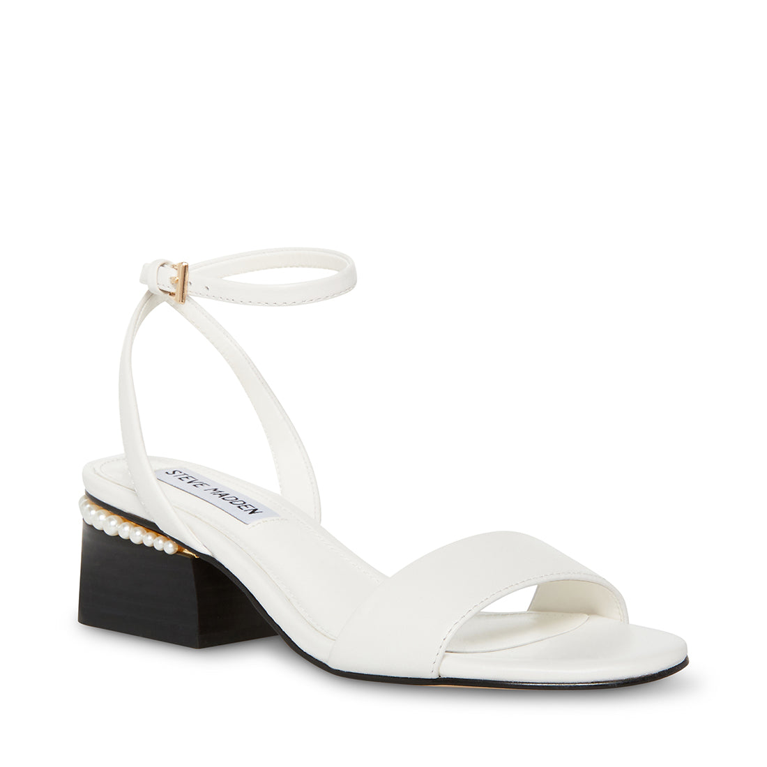 NORA White Leather Block Heel Sandal | Women's Sandals – Steve Madden