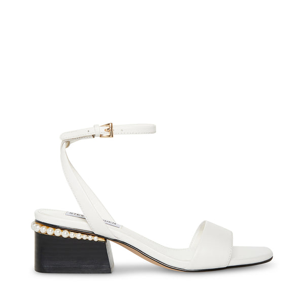 NORA White Leather Block Heel Sandal | Women's Sandals – Steve Madden